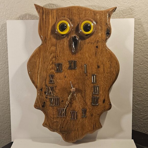 HAND CRAFTED WOOD | Accents | Vintage Wood Owl Clock Works Great See ...